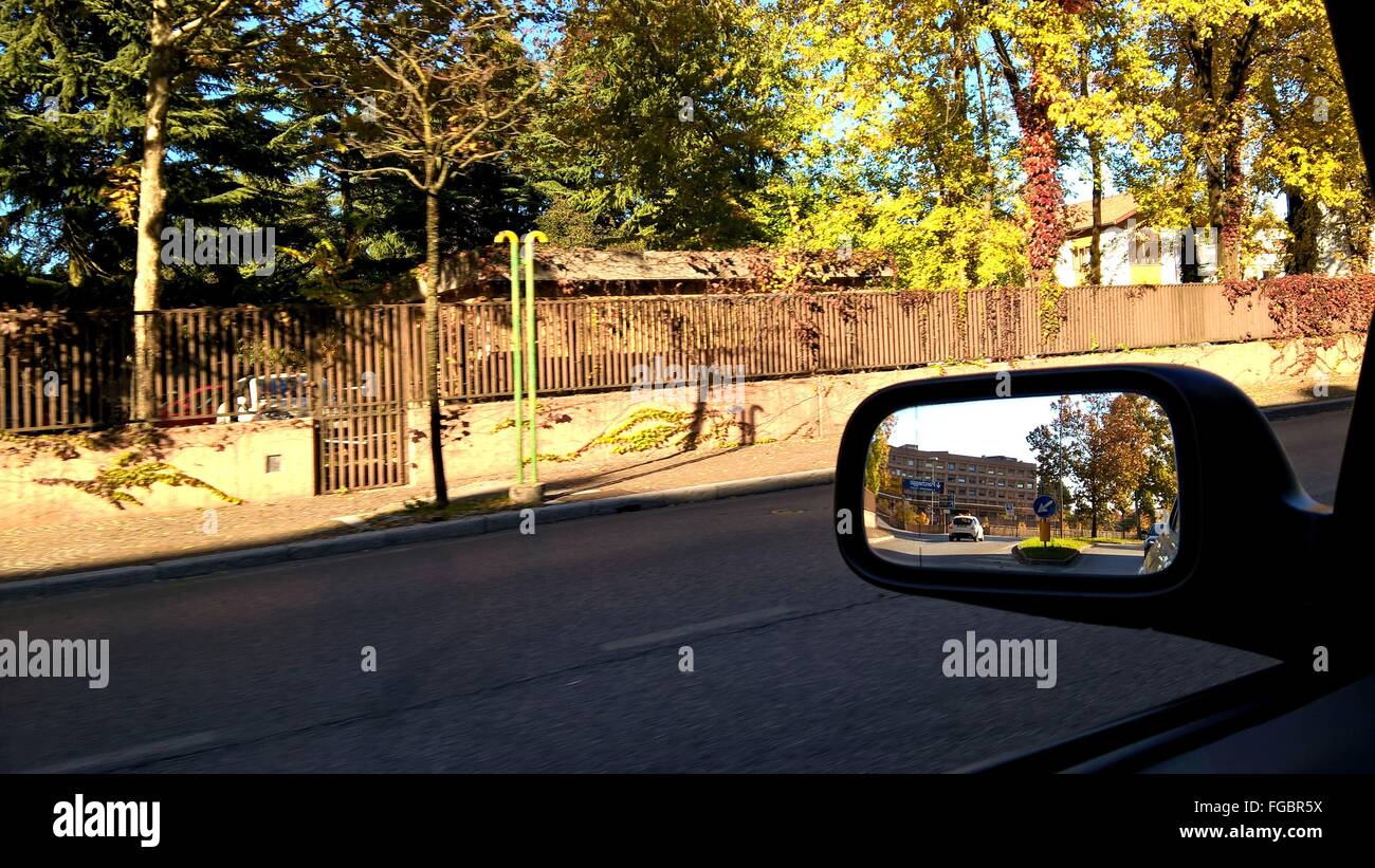 Reflection Of Road On Side-View Mirror Stock Photo - Alamy