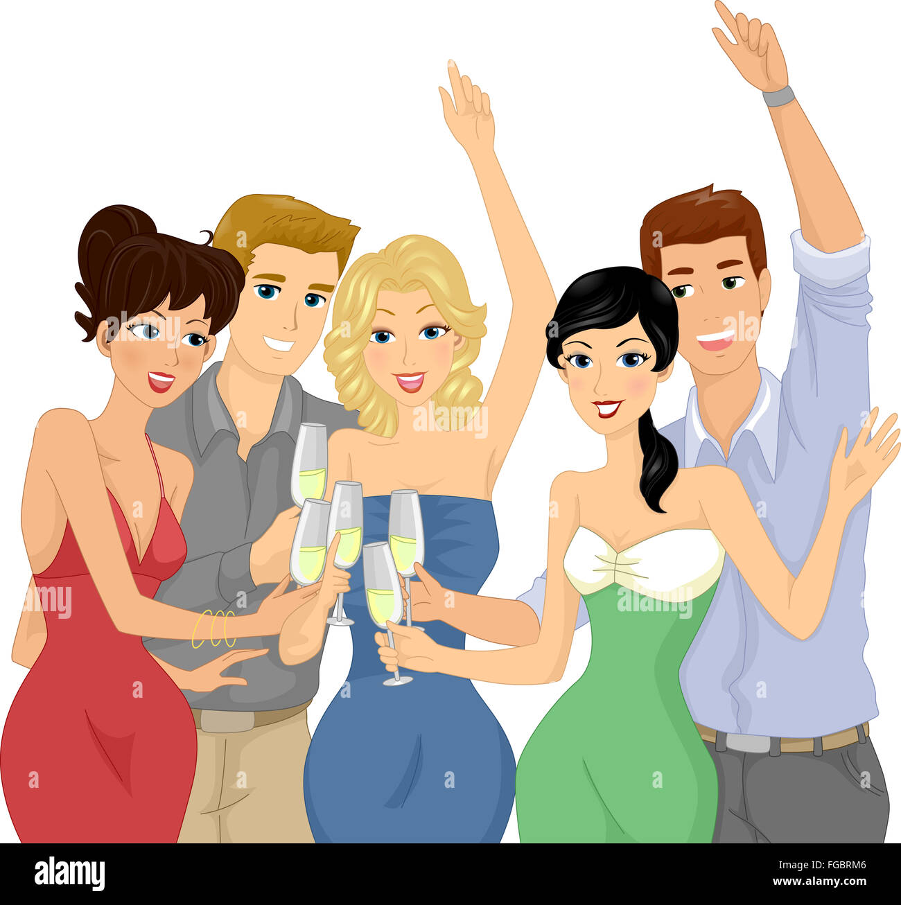 Illustration of a Group of Friends Having a Toast Stock Photo - Alamy