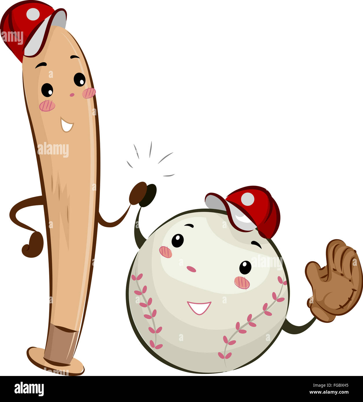 Mascot Illustration of a Baseball and a Bat Giving High Fives to Each ...