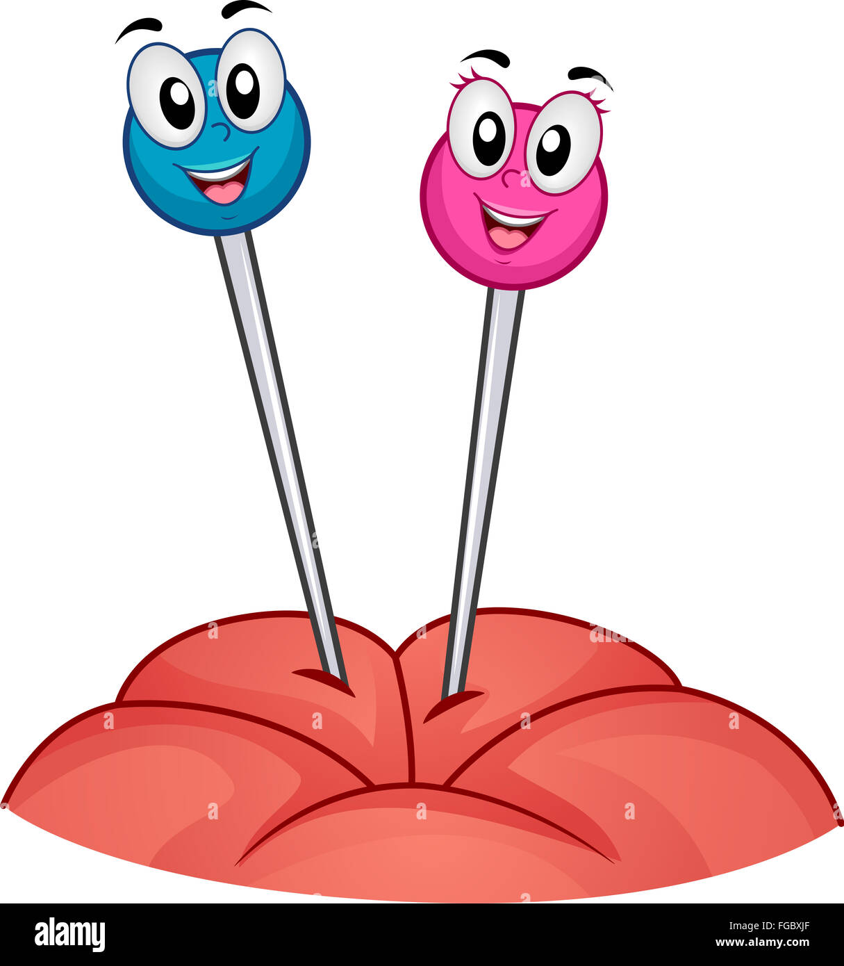 Mascot Illustration of a Pair of Pins Standing on a Pin Cushion Stock ...
