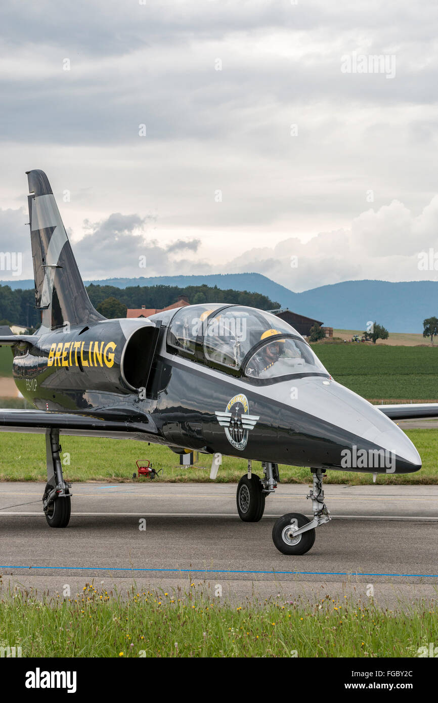 Aero L-39 Albatross trainer aircraft of the Breitling Jet Team Stock ...