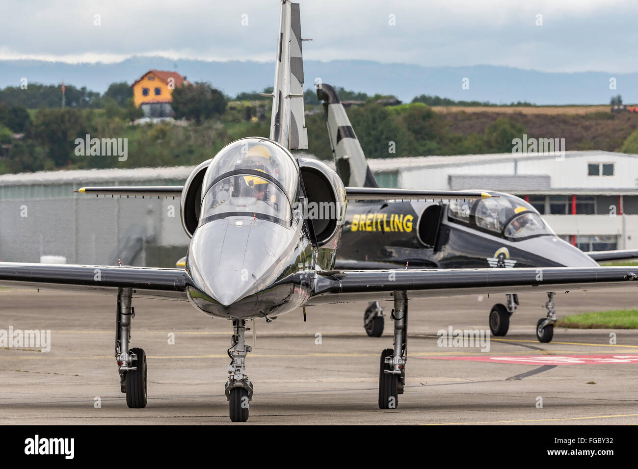 Aero L-39 Albatross trainer aircraft of the Breitling Jet Team Stock ...