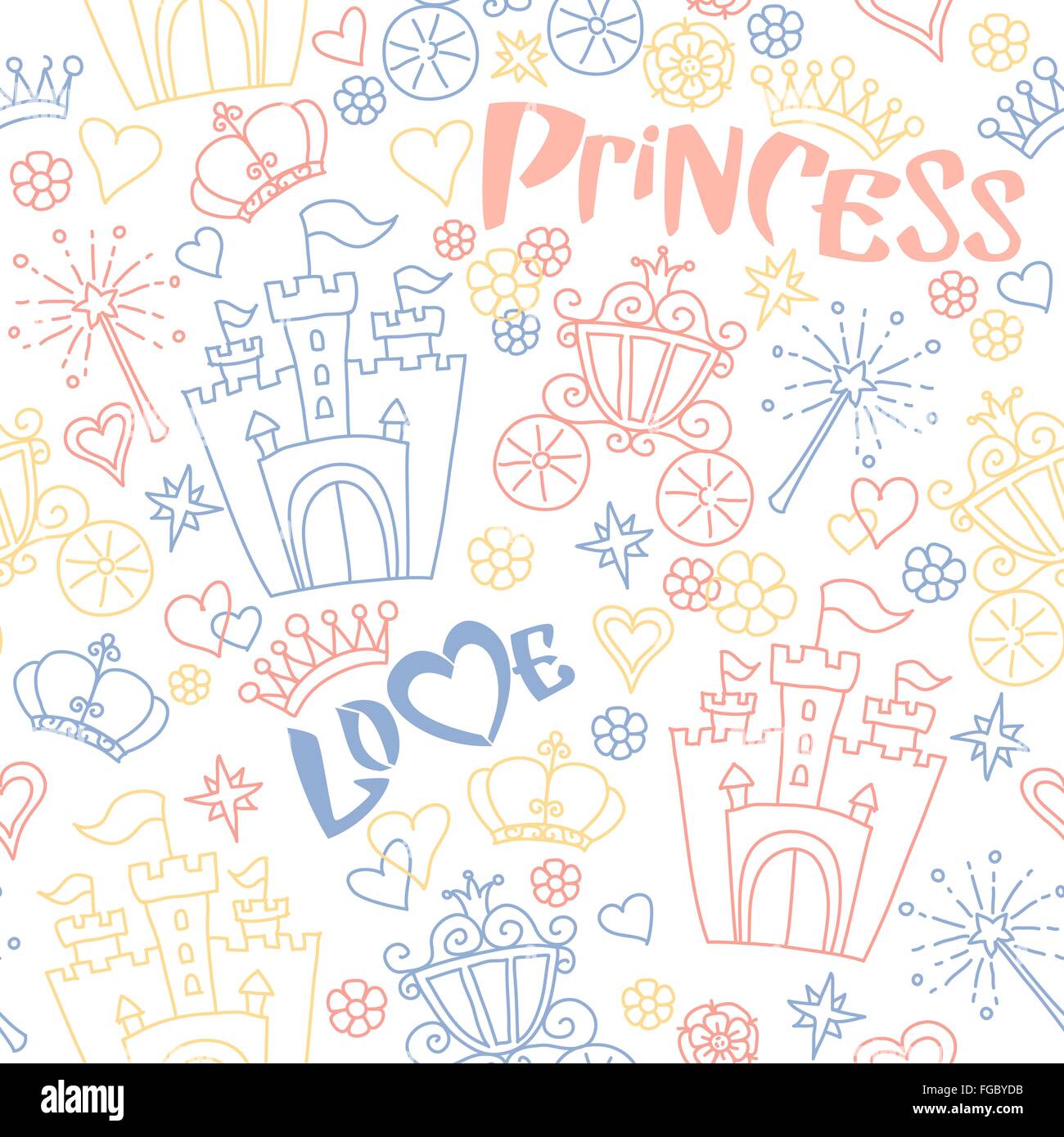 Hand drawn vector seamless princess pattern Stock Vector Image & Art ...
