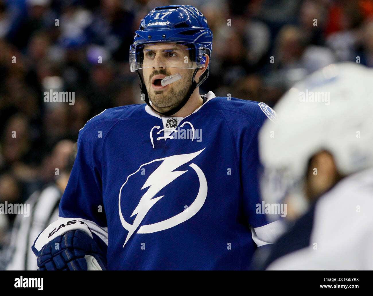 Tampa, Florida, USA. 18th Feb, 2016. Tampa Bay Lightning center Alex ...