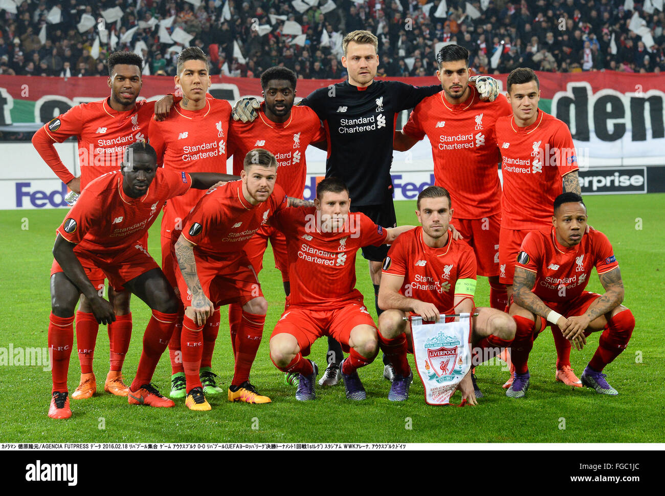 Augsburg, Germany. 18th Feb, 2016. Liverpool team group line-up ...