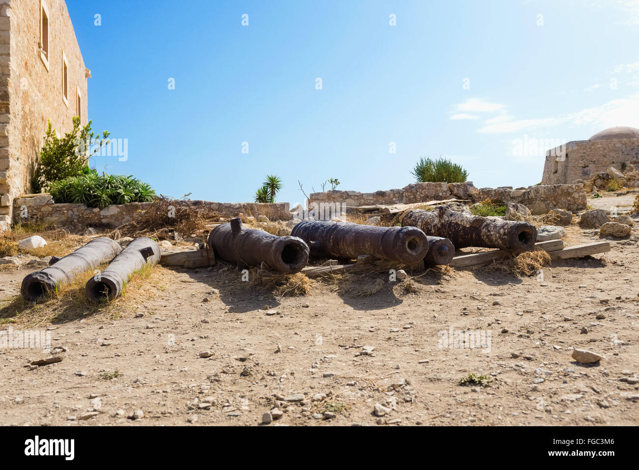Gun in a medieval fortress. Greece. Crete. Rethymnon. Fortress of ...