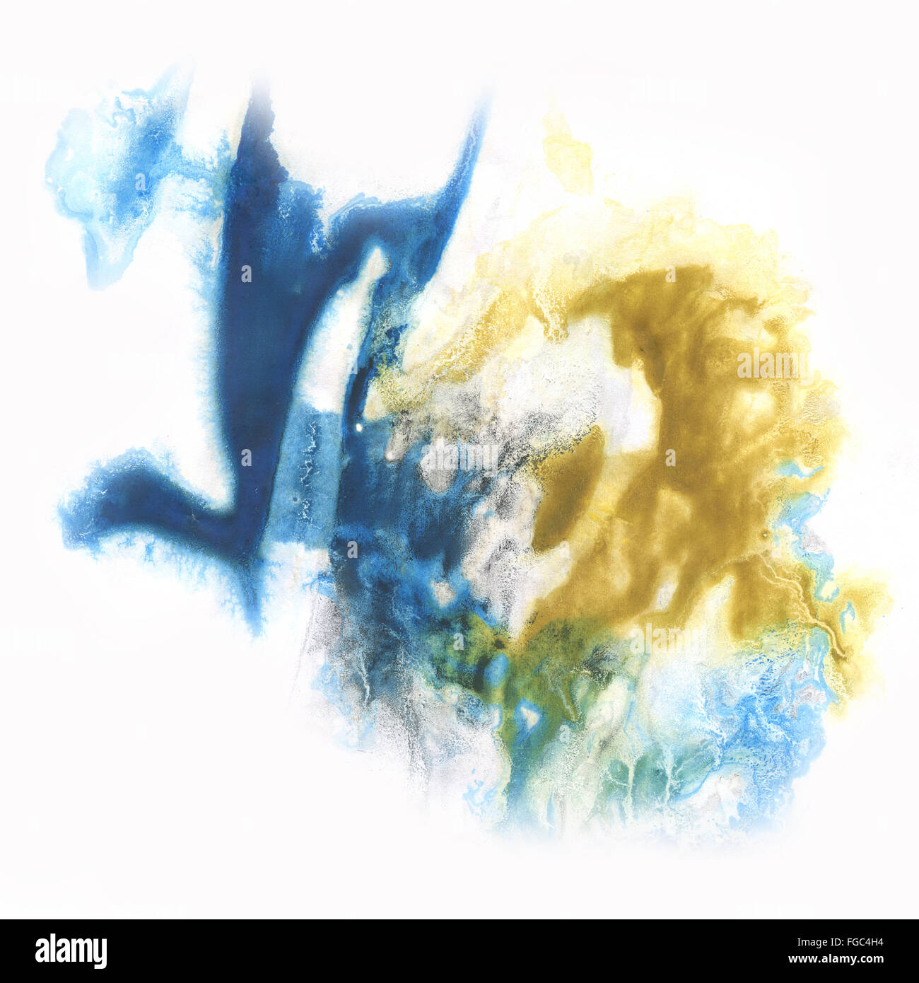 abstract splash yellow green watercolor ink blot watercolour isolated ...