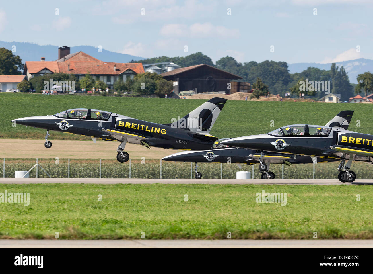 Aero L-39 Albatross trainer aircraft of the Breitling Jet Team Stock ...