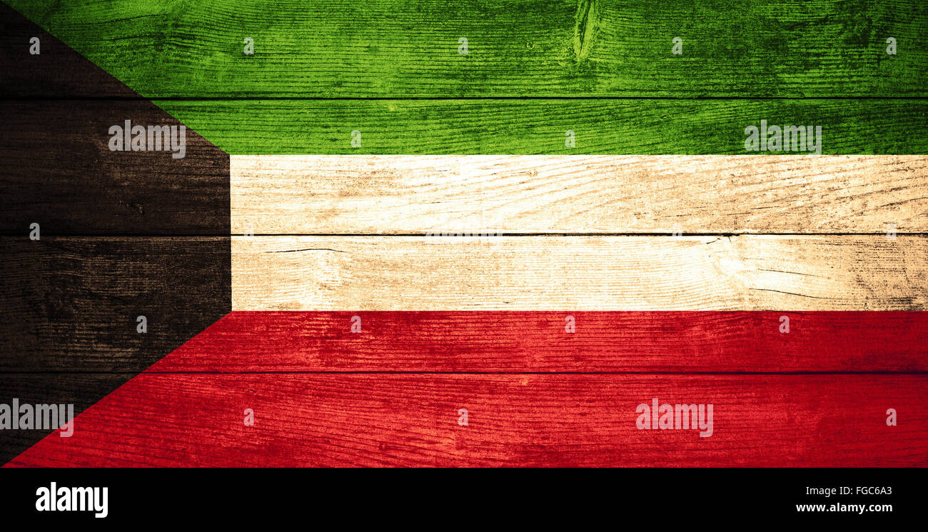 flag of Kuwait or Kuwaiti banner on wooden background Stock Photo - Alamy