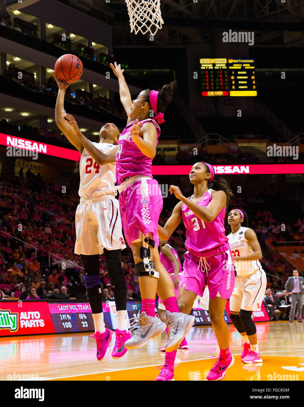 February 18, 2016: Bretta Hart #24 of the Mississippi Rebels tries to ...