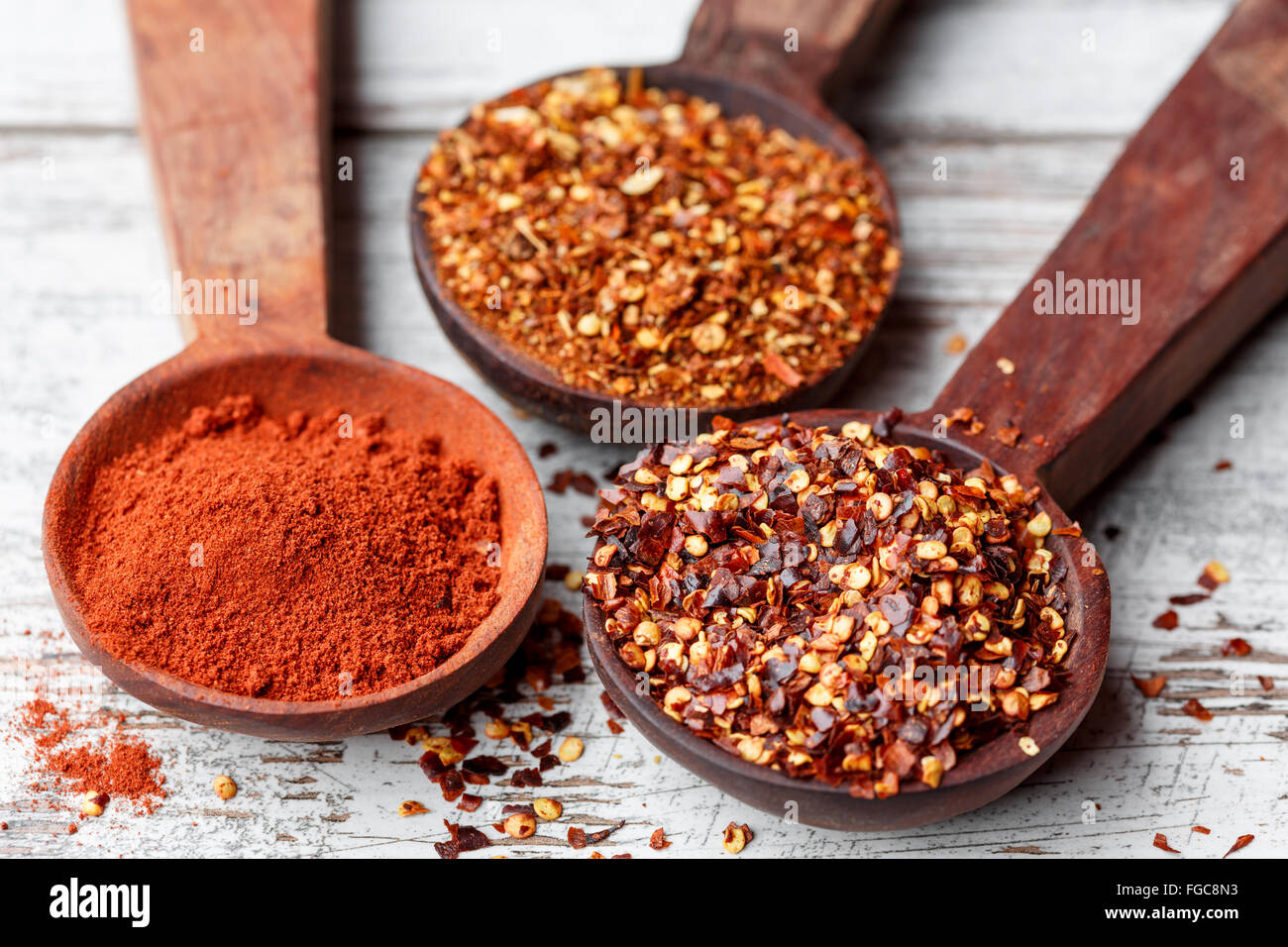 Different types of chili flakes and paprika Stock Photo - Alamy