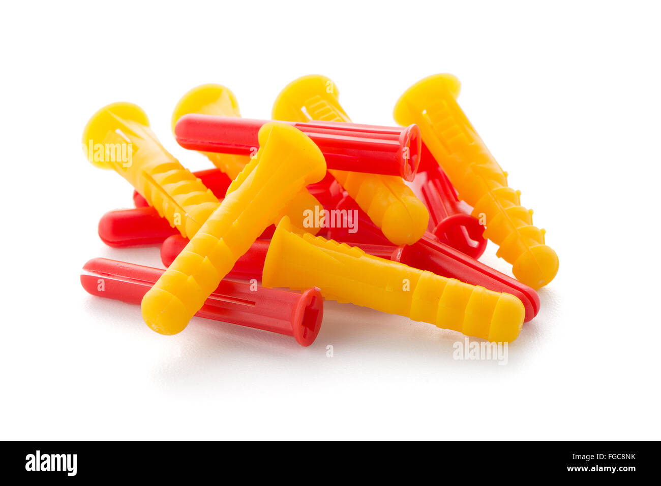 Closeup of colorful plastic dowels isolated on white background Stock ...