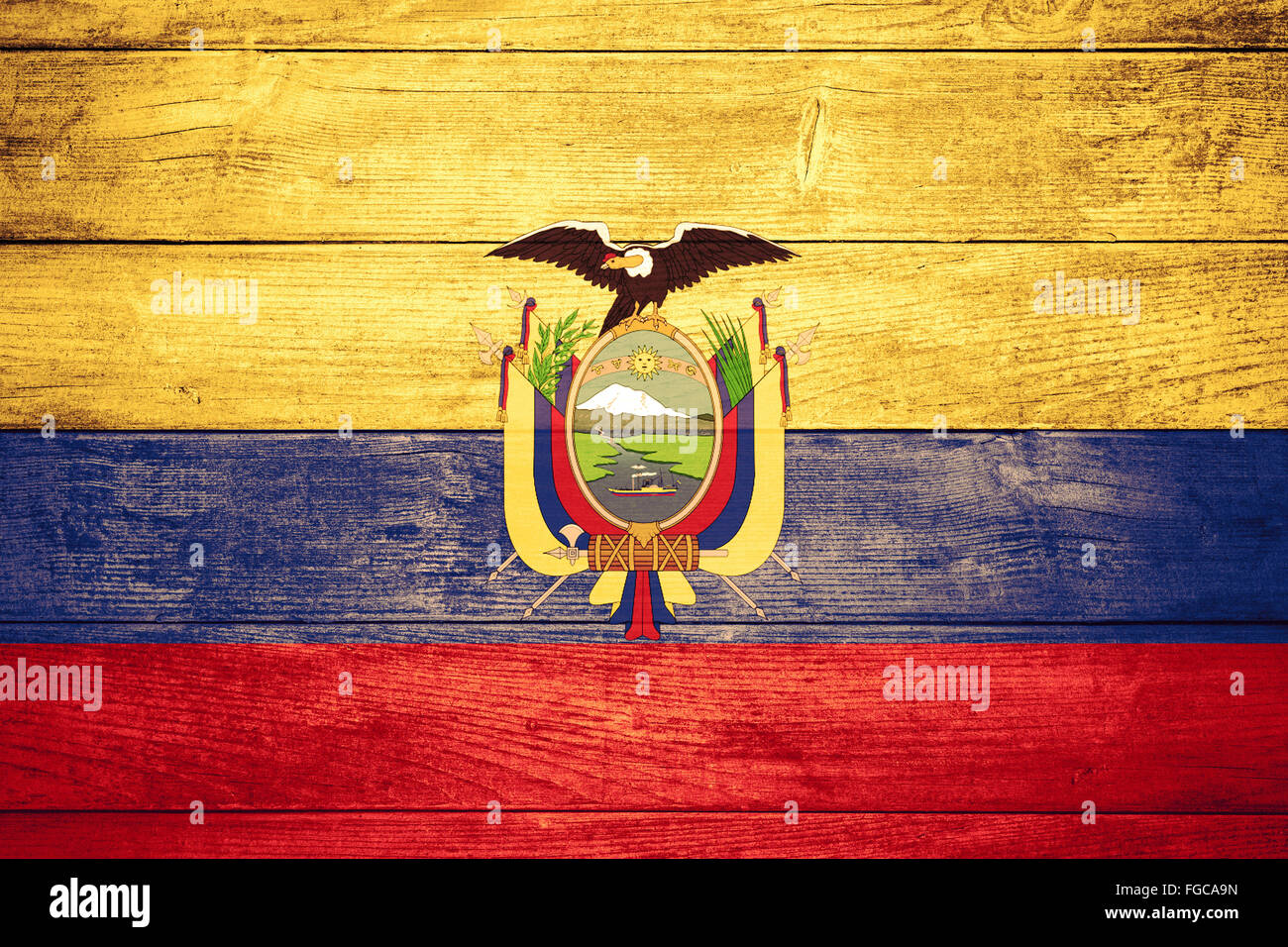 flag of Ecuador or banner on wooden background Stock Photo - Alamy