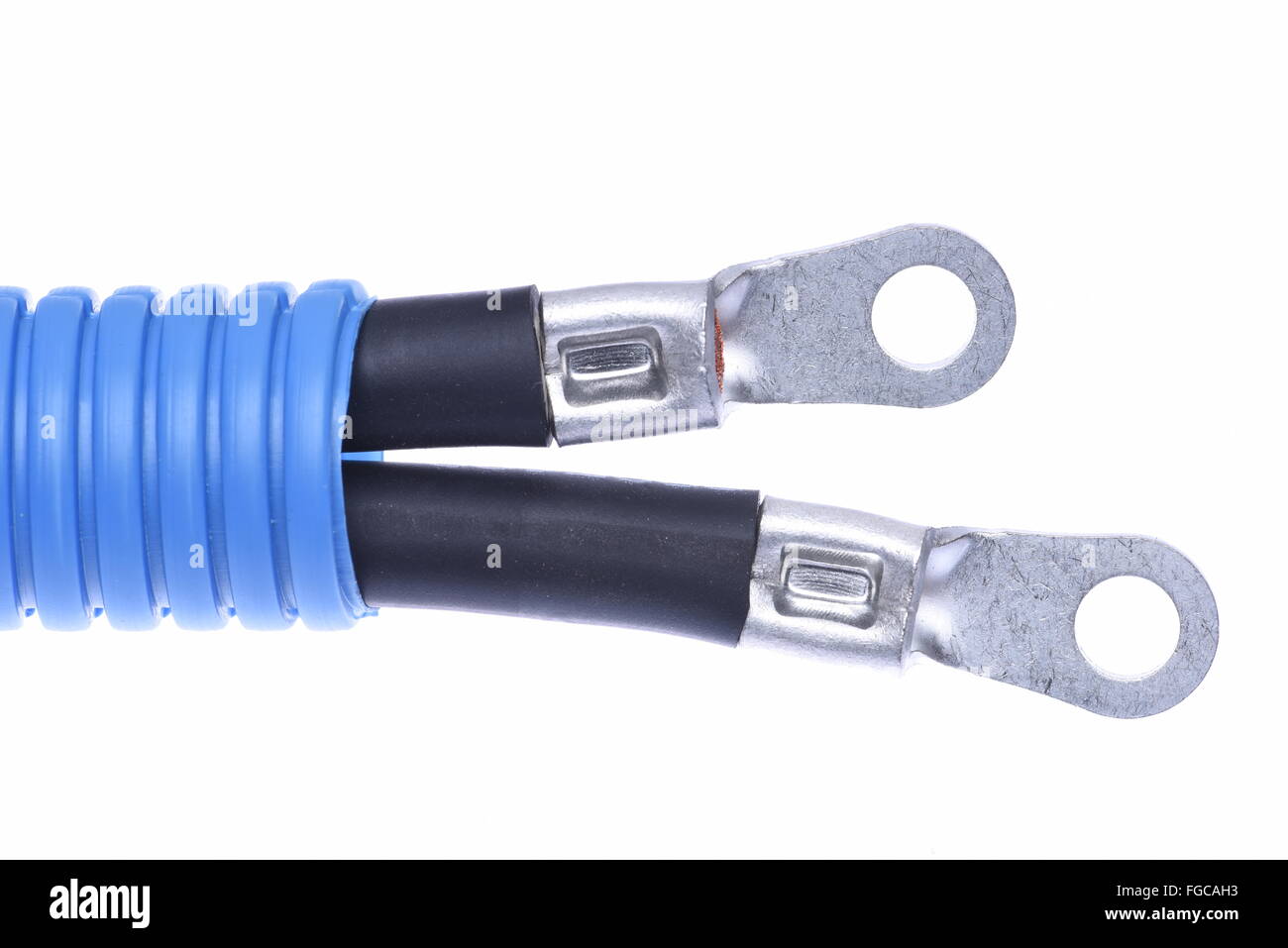 Copper high voltage electric power cables with connectors isolated on ...