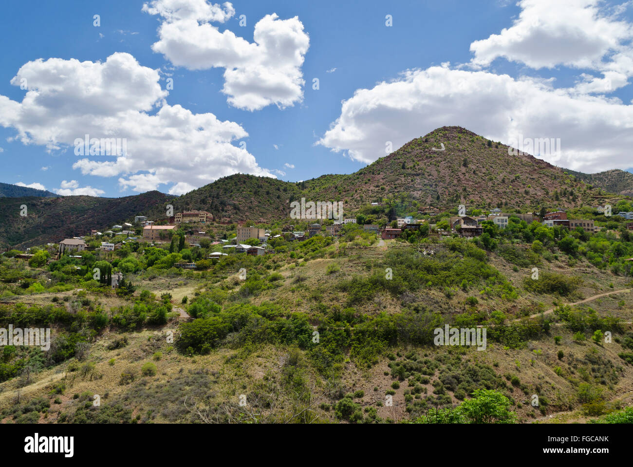 Jerome, Arizona, a historic mining town. Mountains, hills, and ...