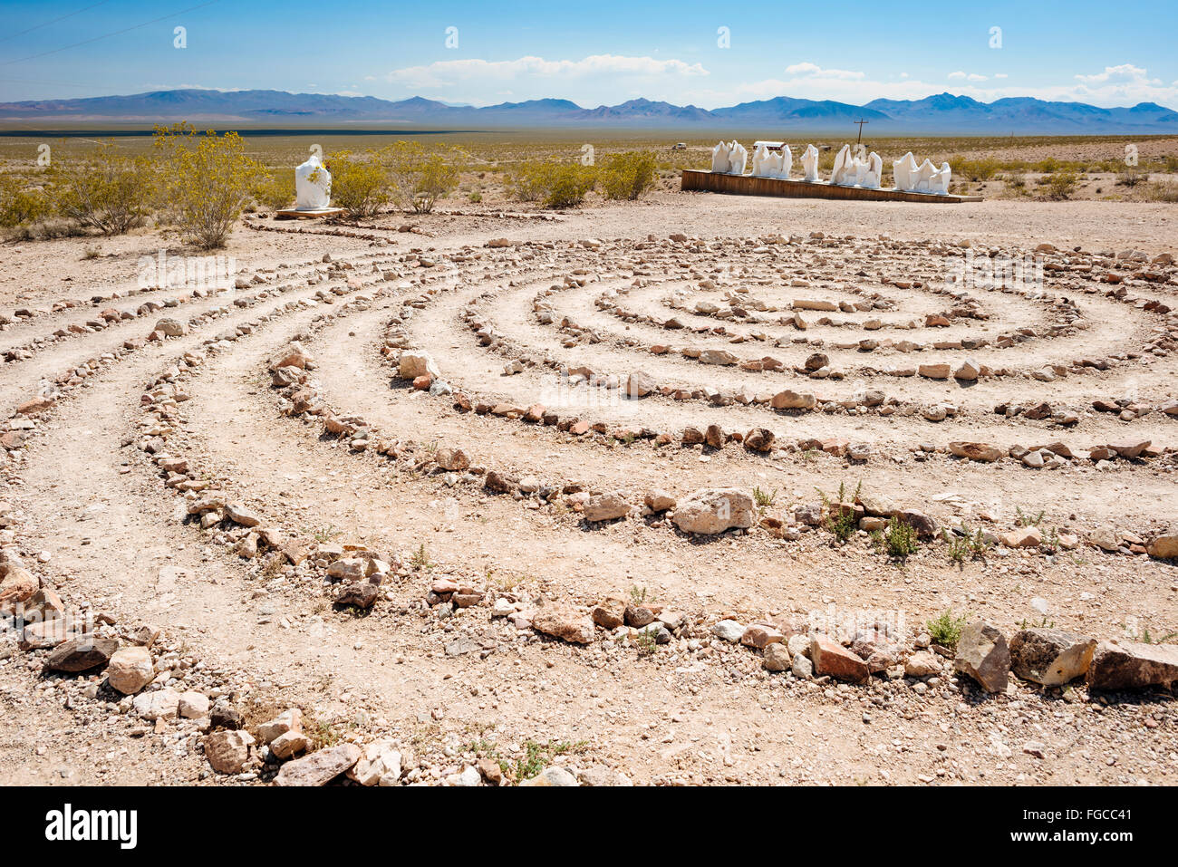 A labyrinth in Goldwell Open Air Museum, Rhyolite, Nevada Stock Photo ...
