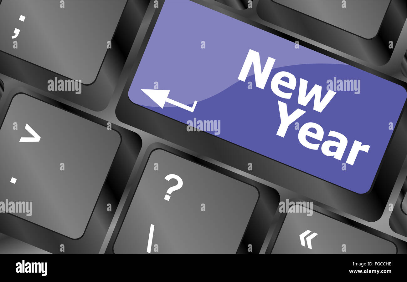happy new year message, keyboard enter key Stock Photo - Alamy