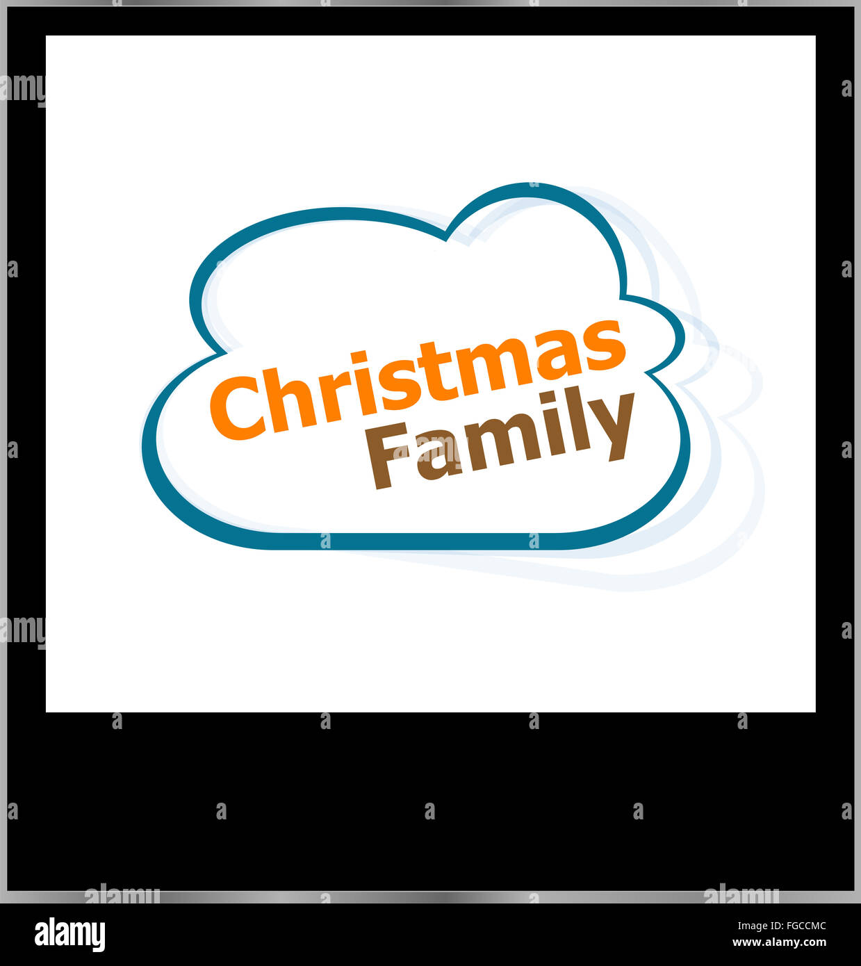 christmas family word cloud on photo frame, isolated Stock Photo - Alamy