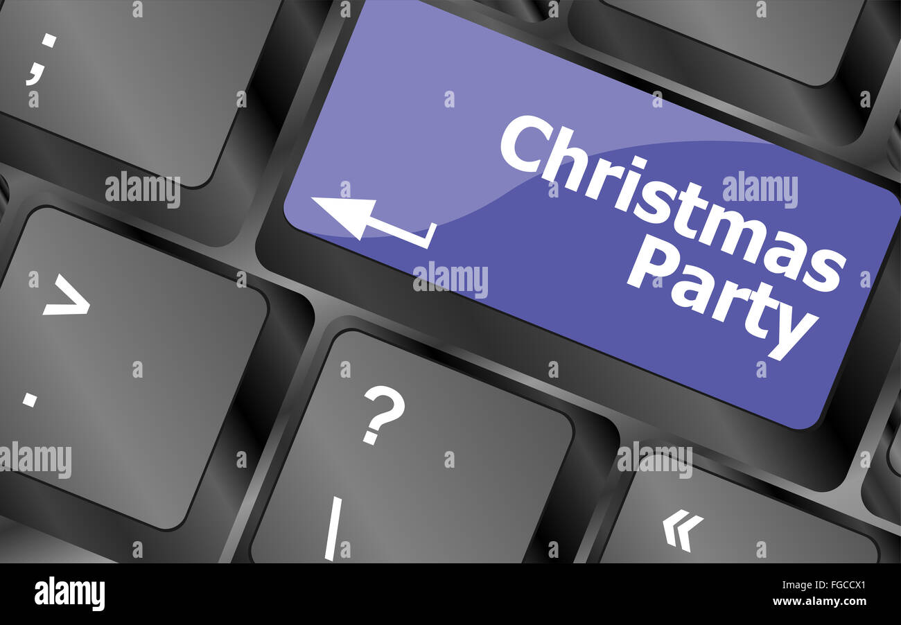 Computer keyboard key with christmas party words Stock Photo - Alamy