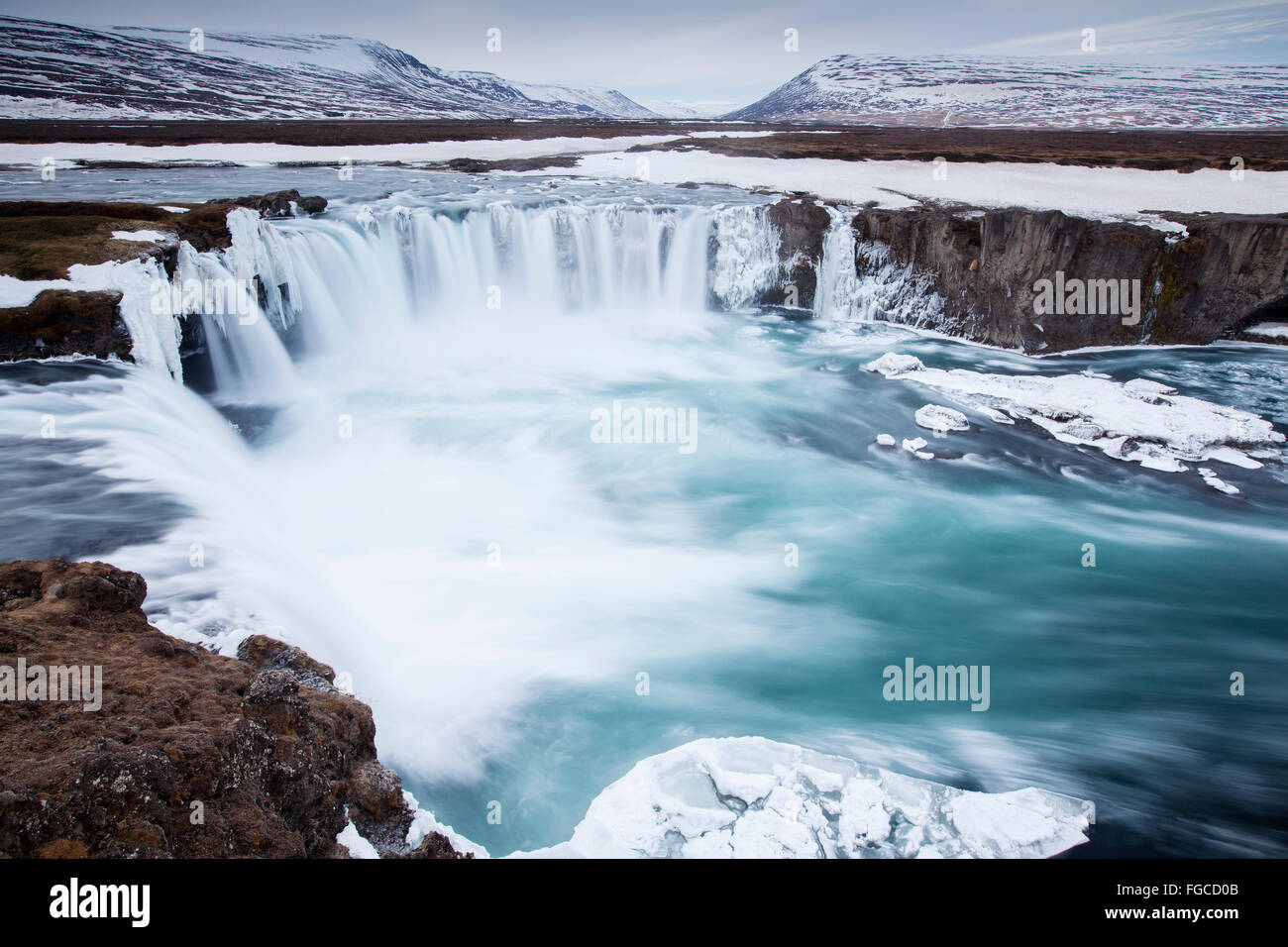 Godafoss in winter, Fossholl, Southern Region, Iceland Stock Photo - Alamy