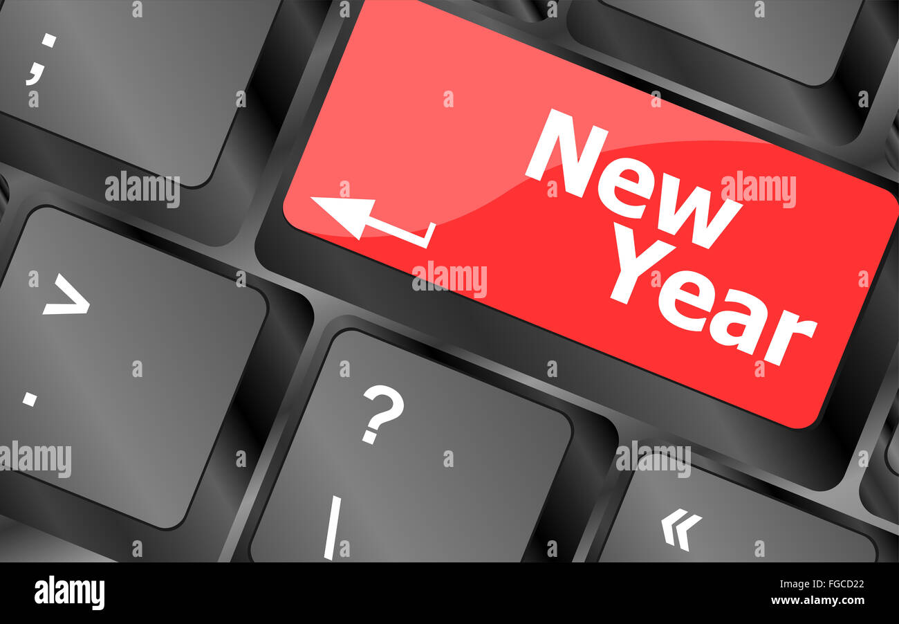 happy new year message, keyboard enter key Stock Photo - Alamy