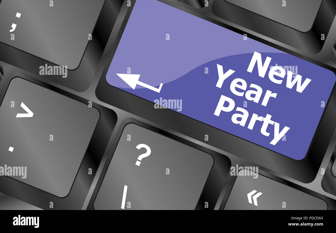 Computer keyboard key with new year party words Stock Photo - Alamy