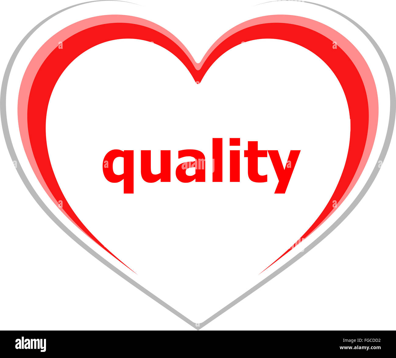 marketing concept, quality word on love heart Stock Photo - Alamy