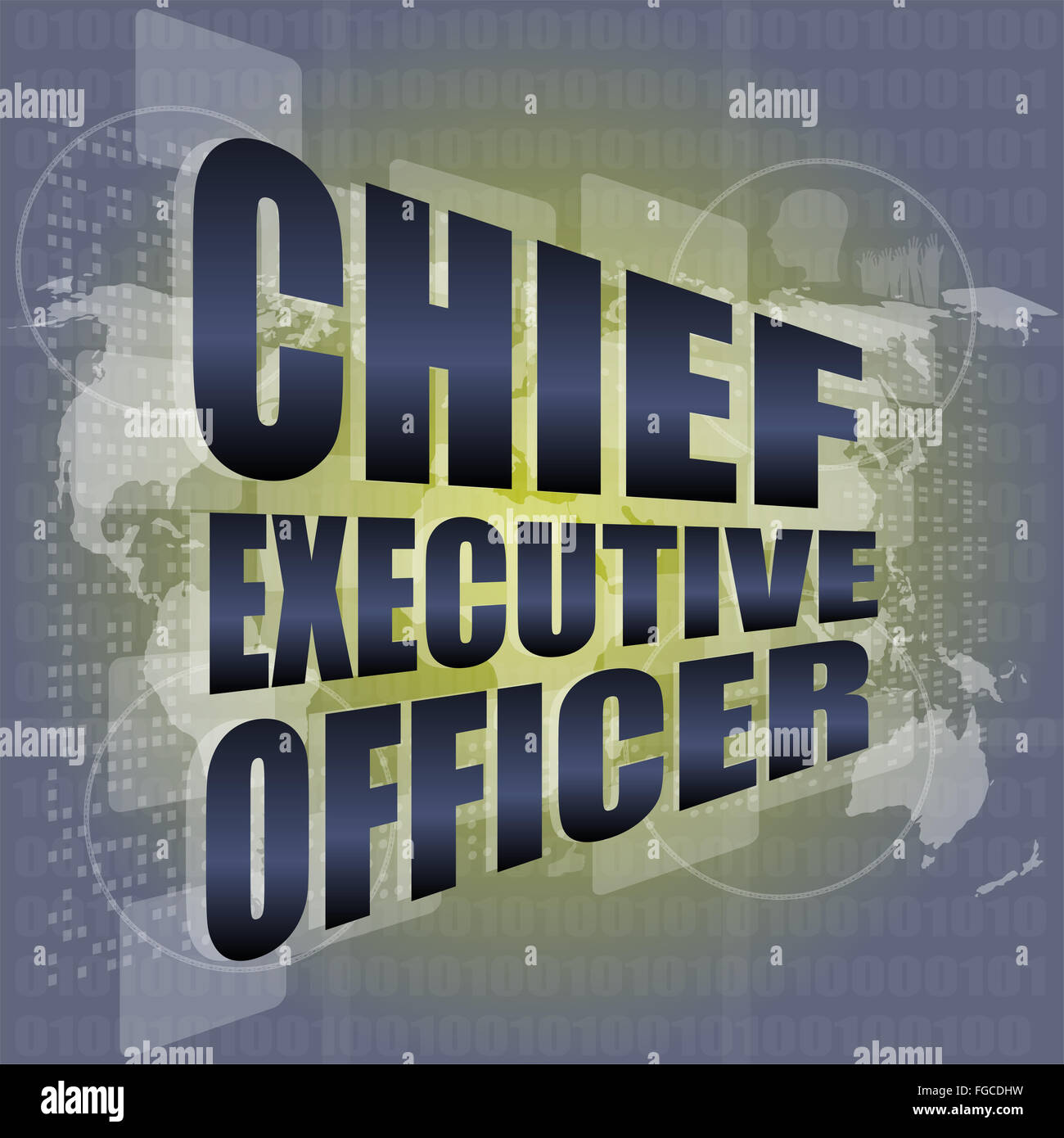 chief executive officer words on digital screen background with world ...
