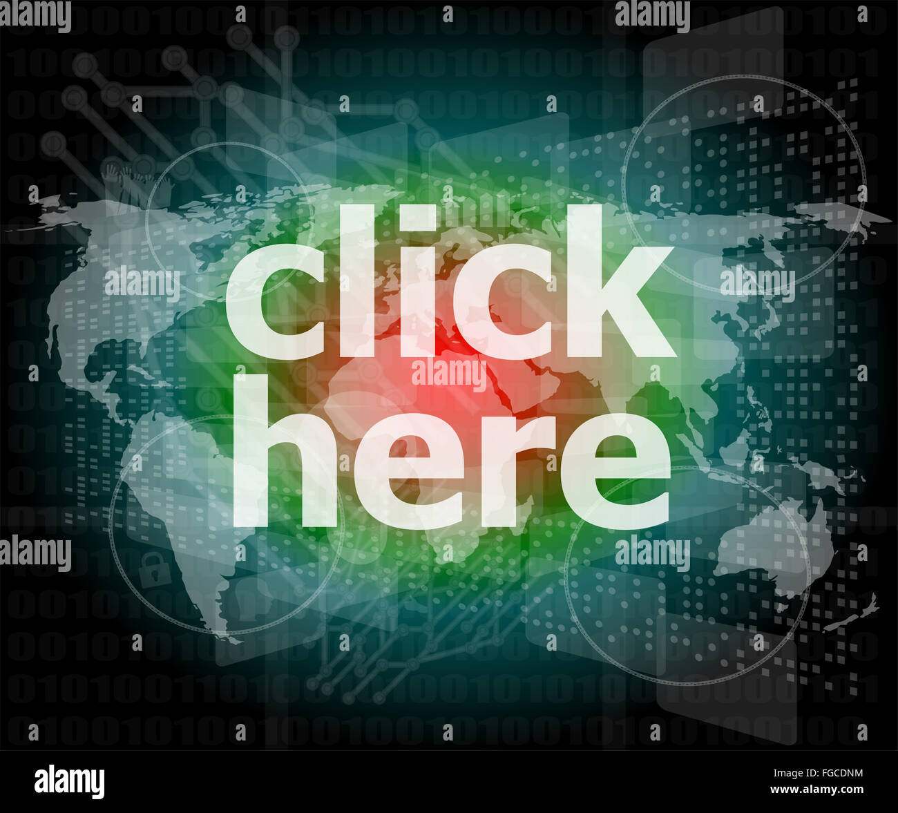 internet concept: words click here on digital screen Stock Photo - Alamy