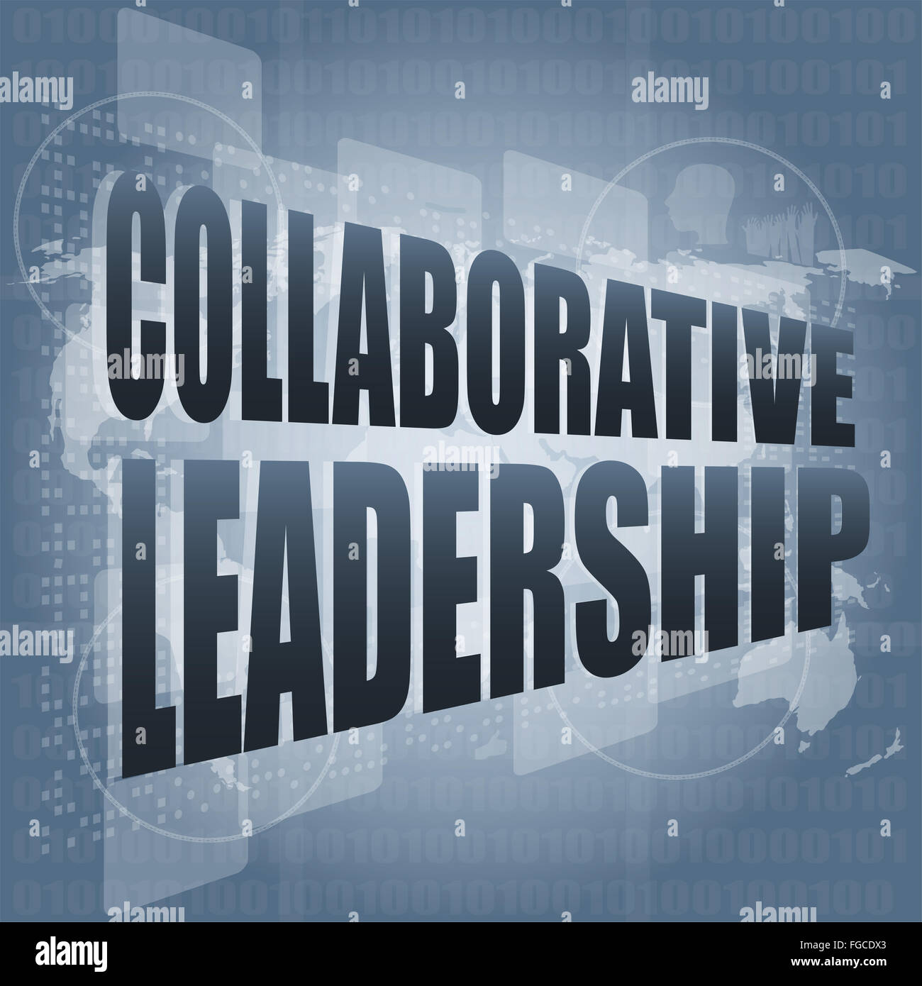 collaborative leadership review on touch screen, media communication on ...