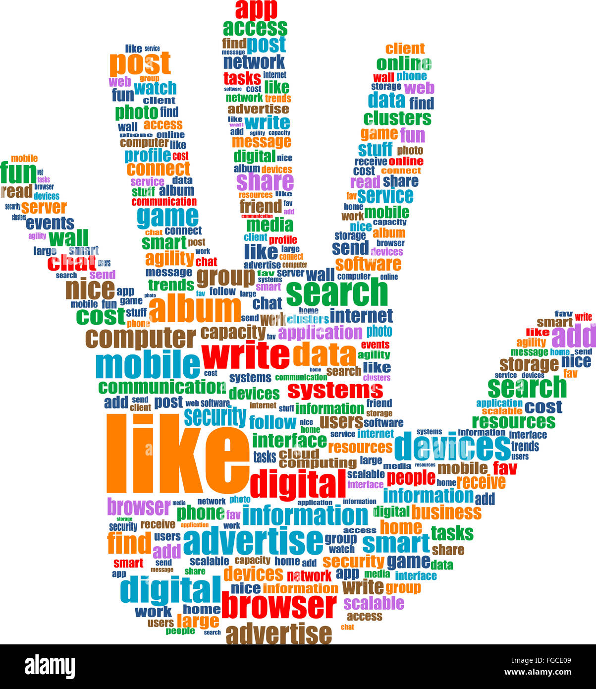 hands, which is composed of text keywords on social media themes Stock ...