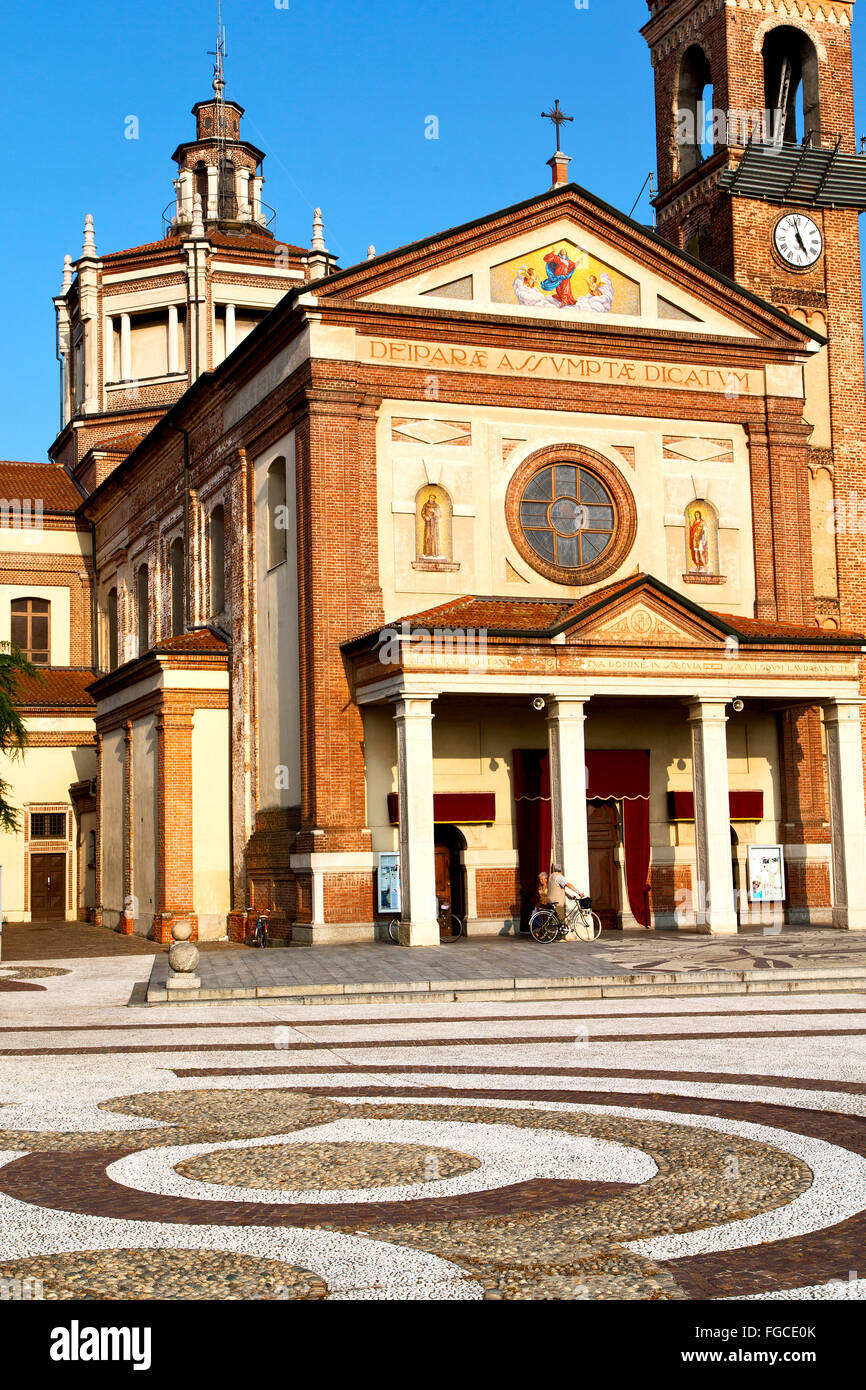in the parabiago old church closed brick tower sidewalk italy lombardy ...