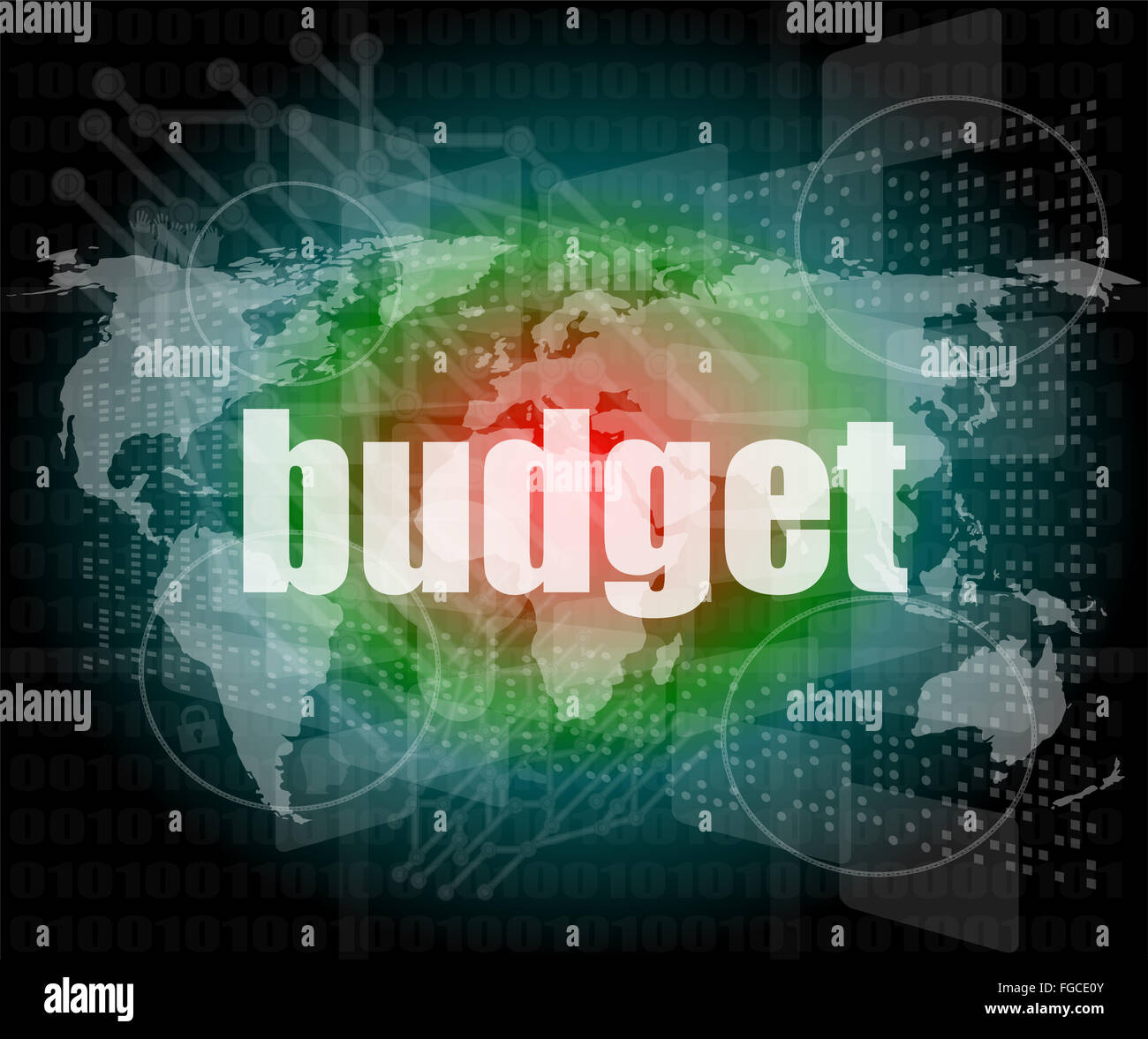 budget word on touch screen, modern virtual technology background Stock ...