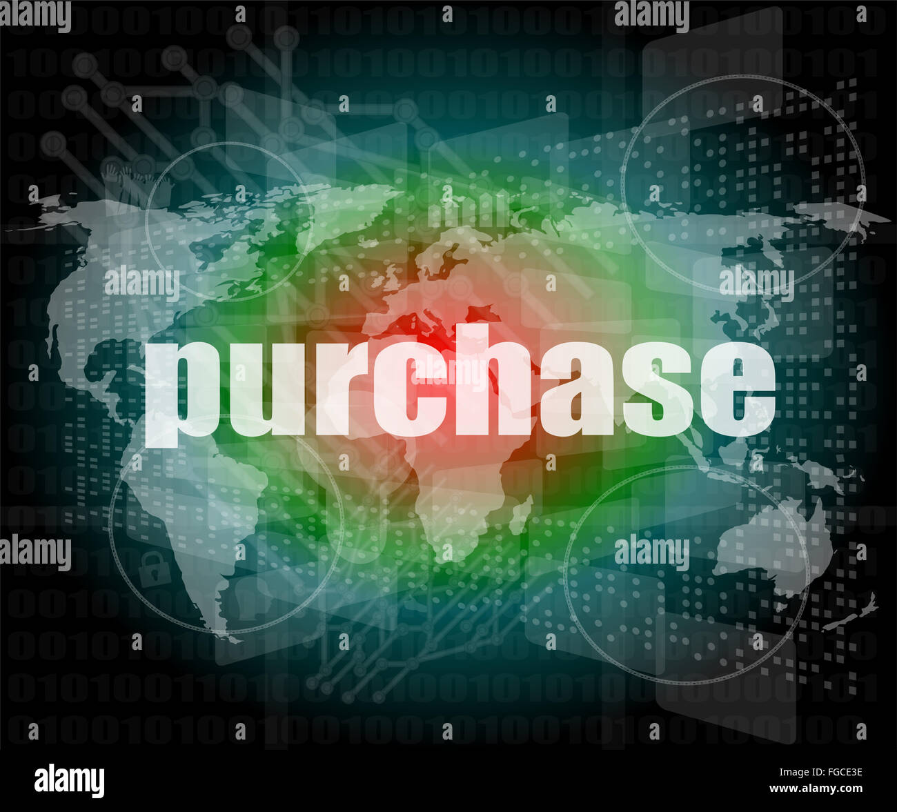 purchase words on digital touch screen interface - business concept ...