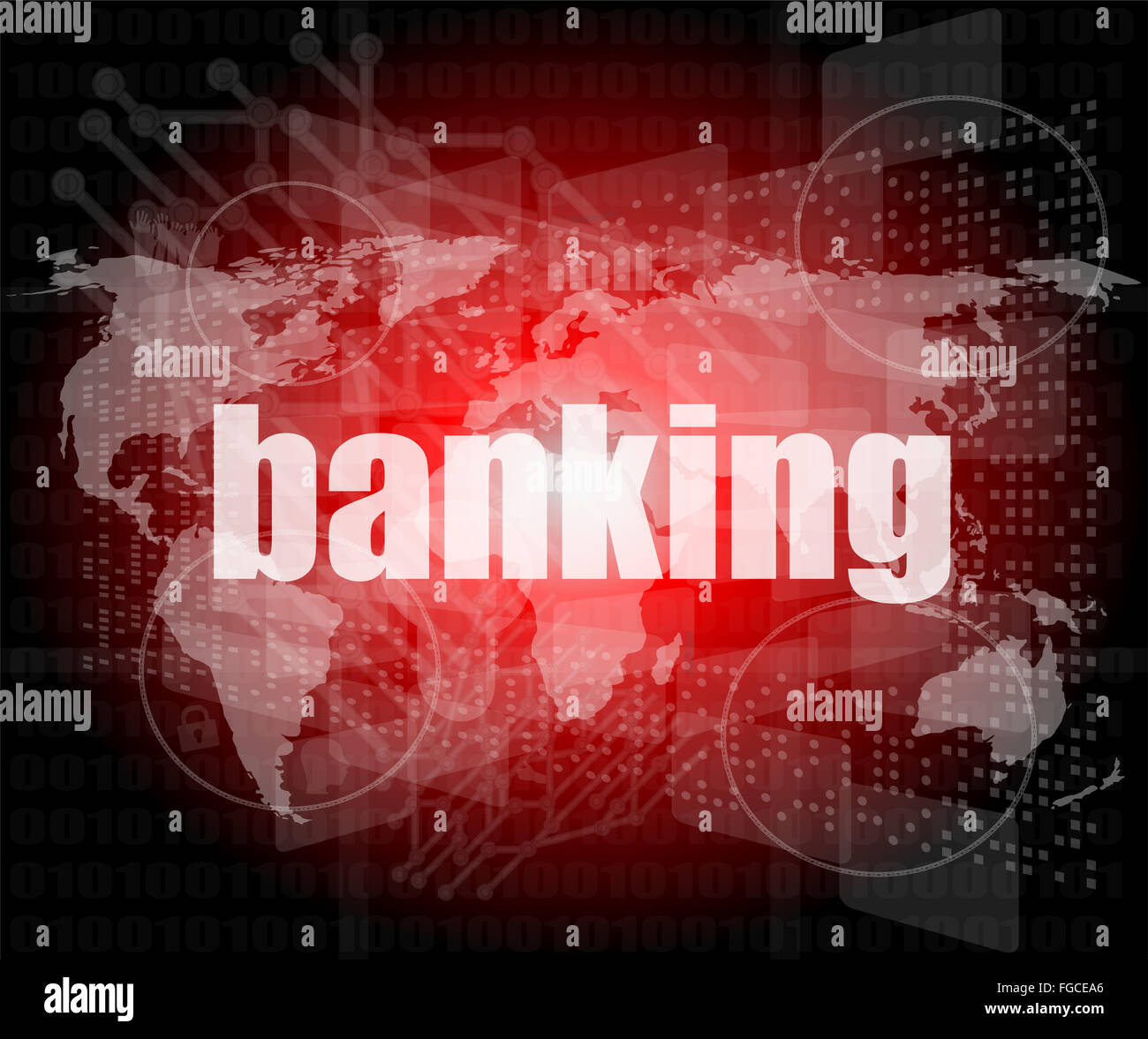 banking word on touch screen, modern virtual technology background ...