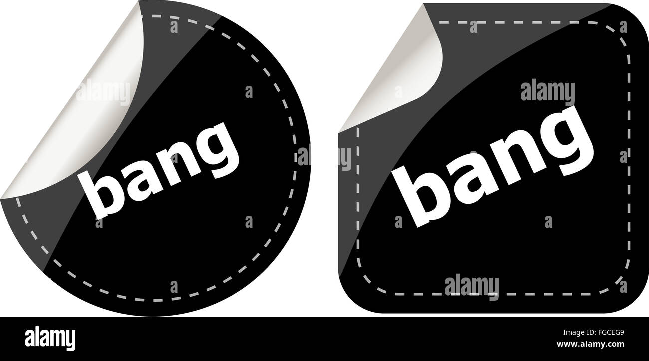 bang word on black stickers button set, business label Stock Photo - Alamy
