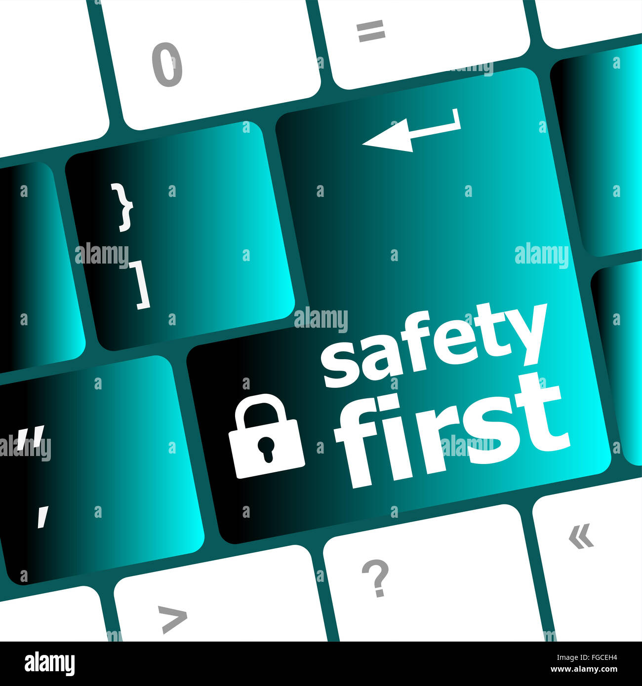 safety first, close up view on conceptual keyboard, Security key Stock ...