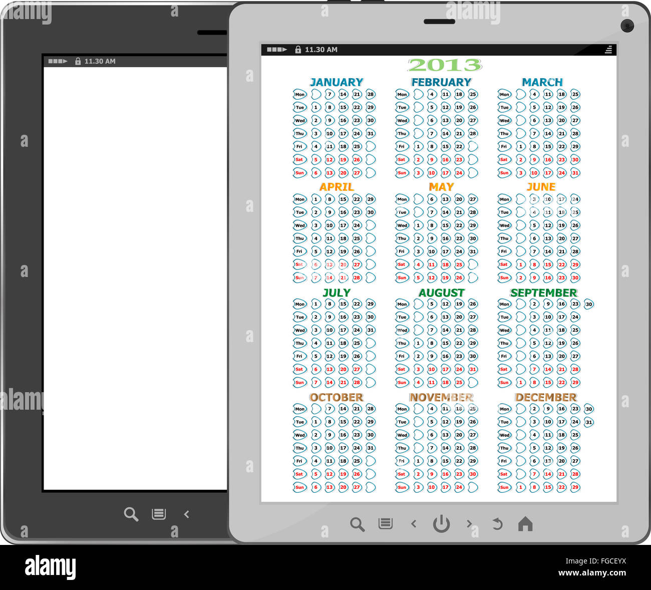 Calendar for 2013 in tablet PC isolated on white background Stock Photo ...
