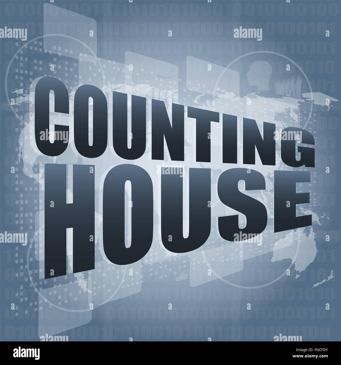counting house words on digital screen with world map Stock Photo - Alamy