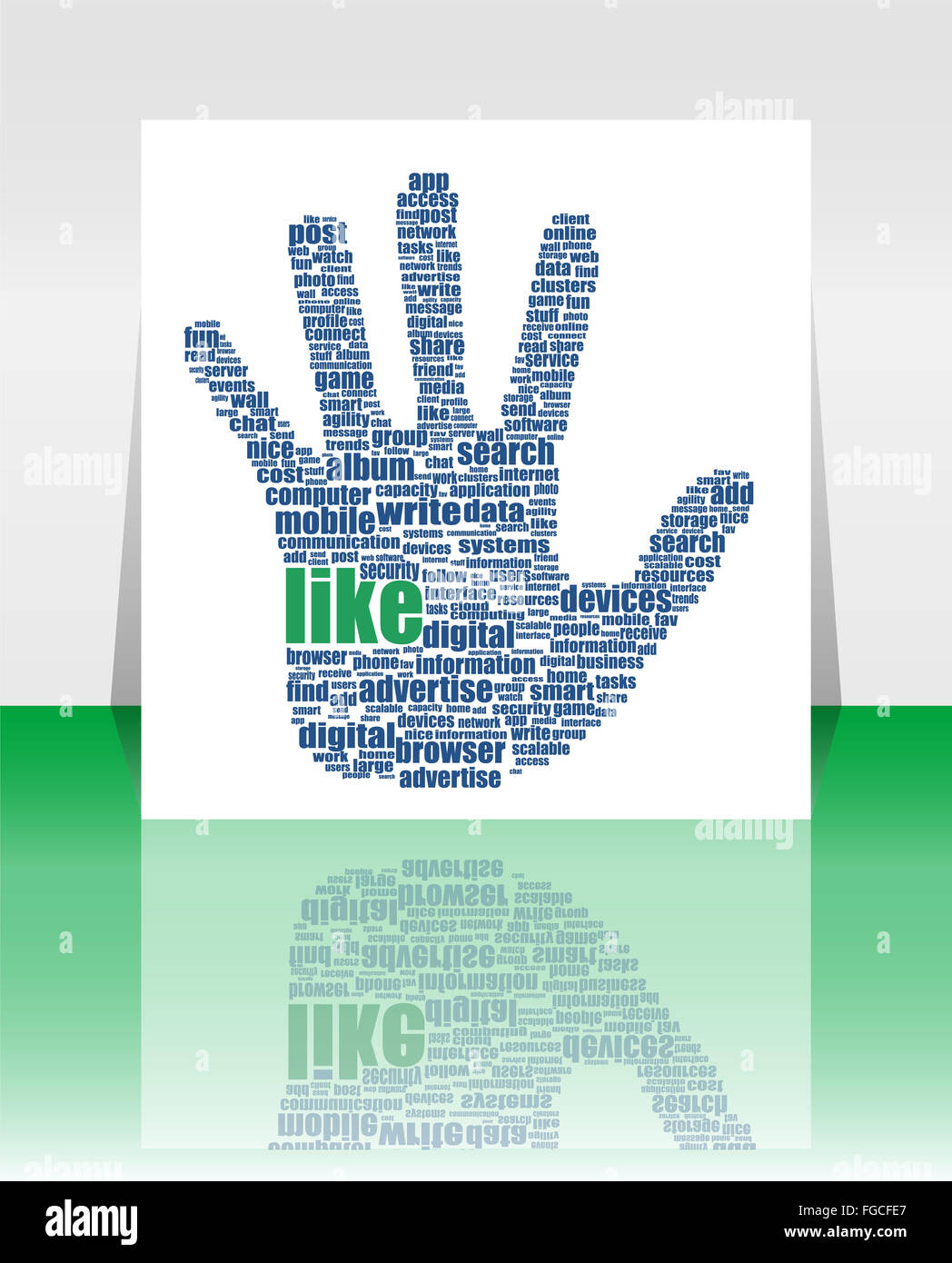 Illustration of the hand symbol, which is composed of text keywords on ...