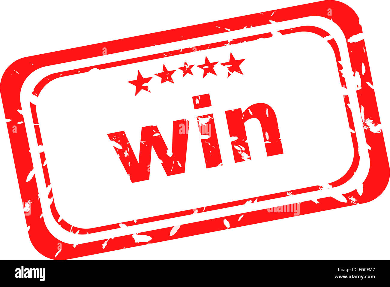 win on red rubber stamp over a white background Stock Photo - Alamy