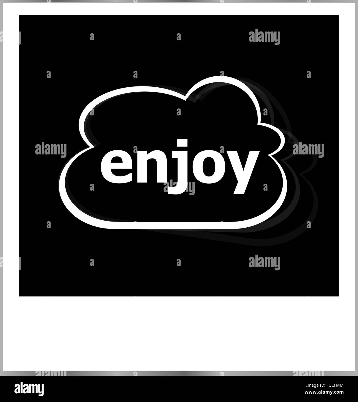 instant photo frame with cloud and enjoy word, business concept Stock ...