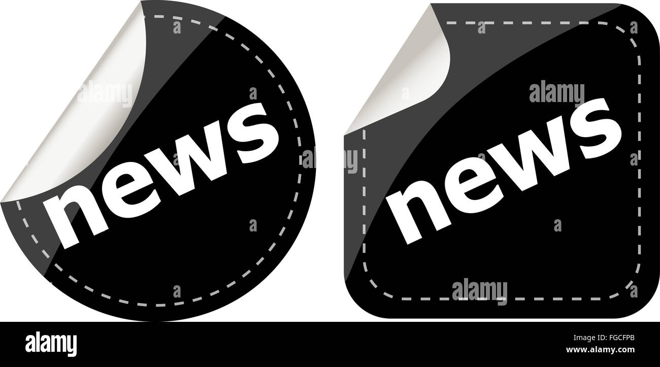 black news stickers set on white, icon button Stock Photo - Alamy