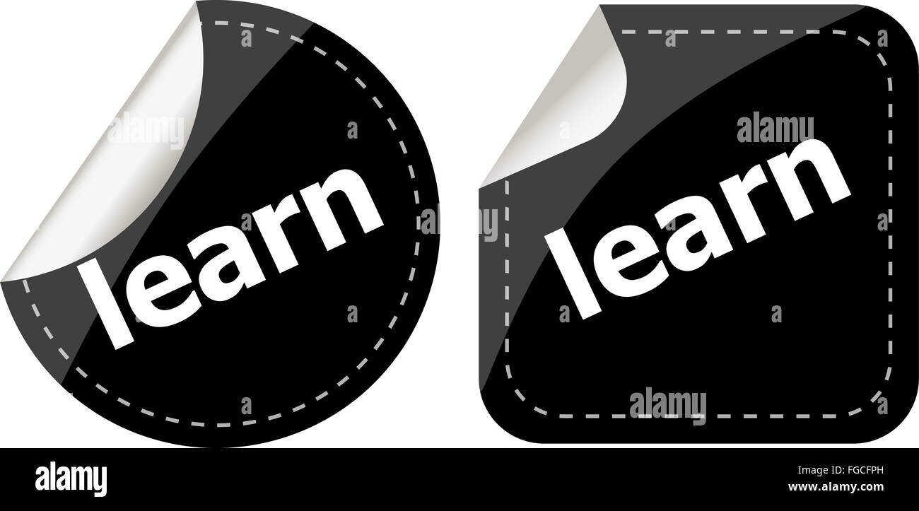 learn word on black stickers button set, label Stock Photo - Alamy