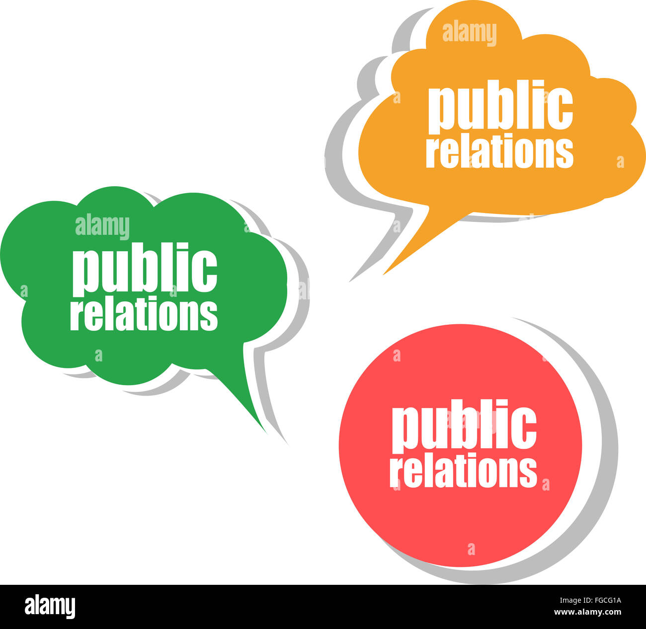 public relations word on modern banner design template. set of stickers ...