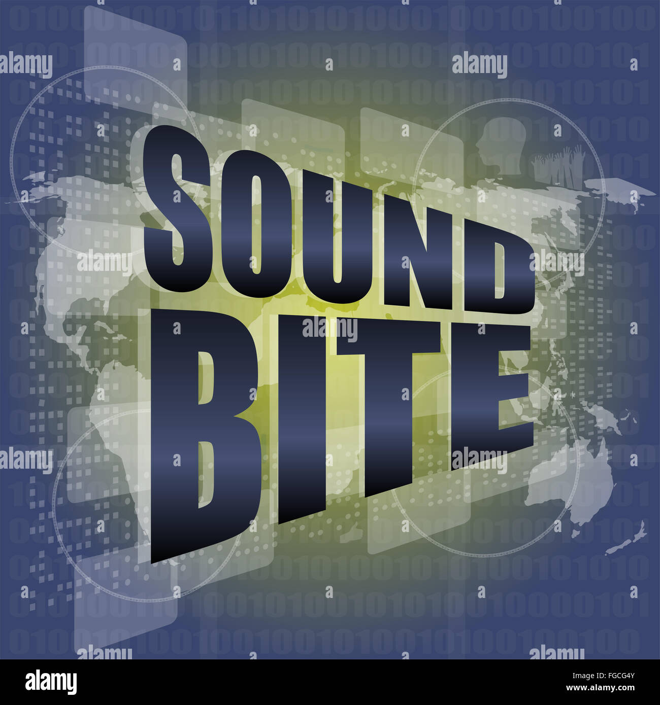 sound bite words on digital screen background with world map Stock ...