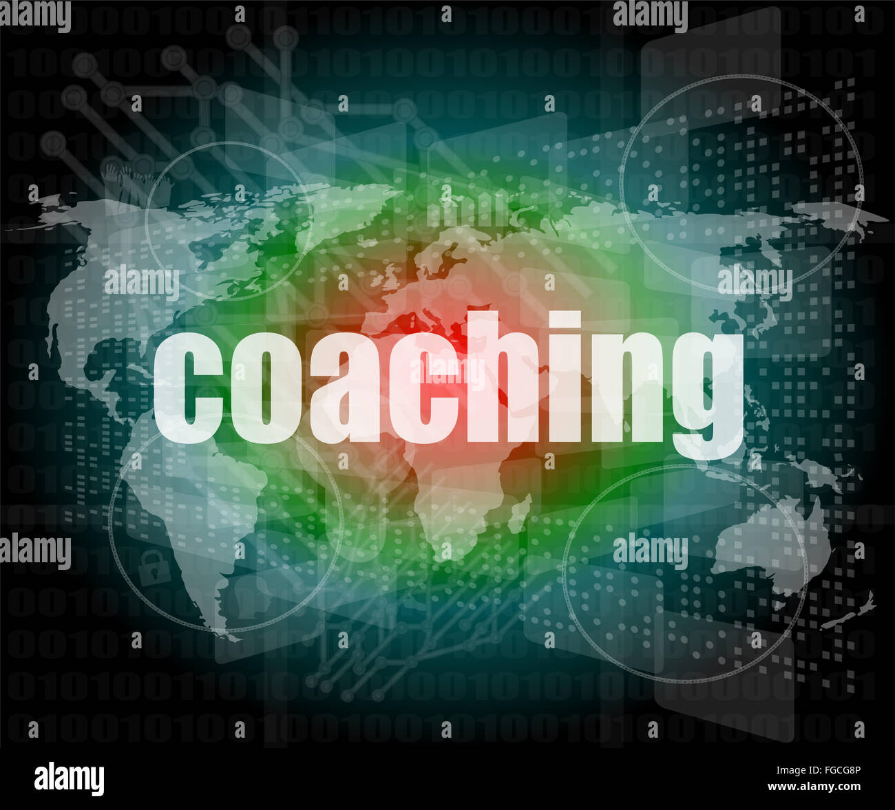 coaching word on touch screen, modern virtual technology background ...