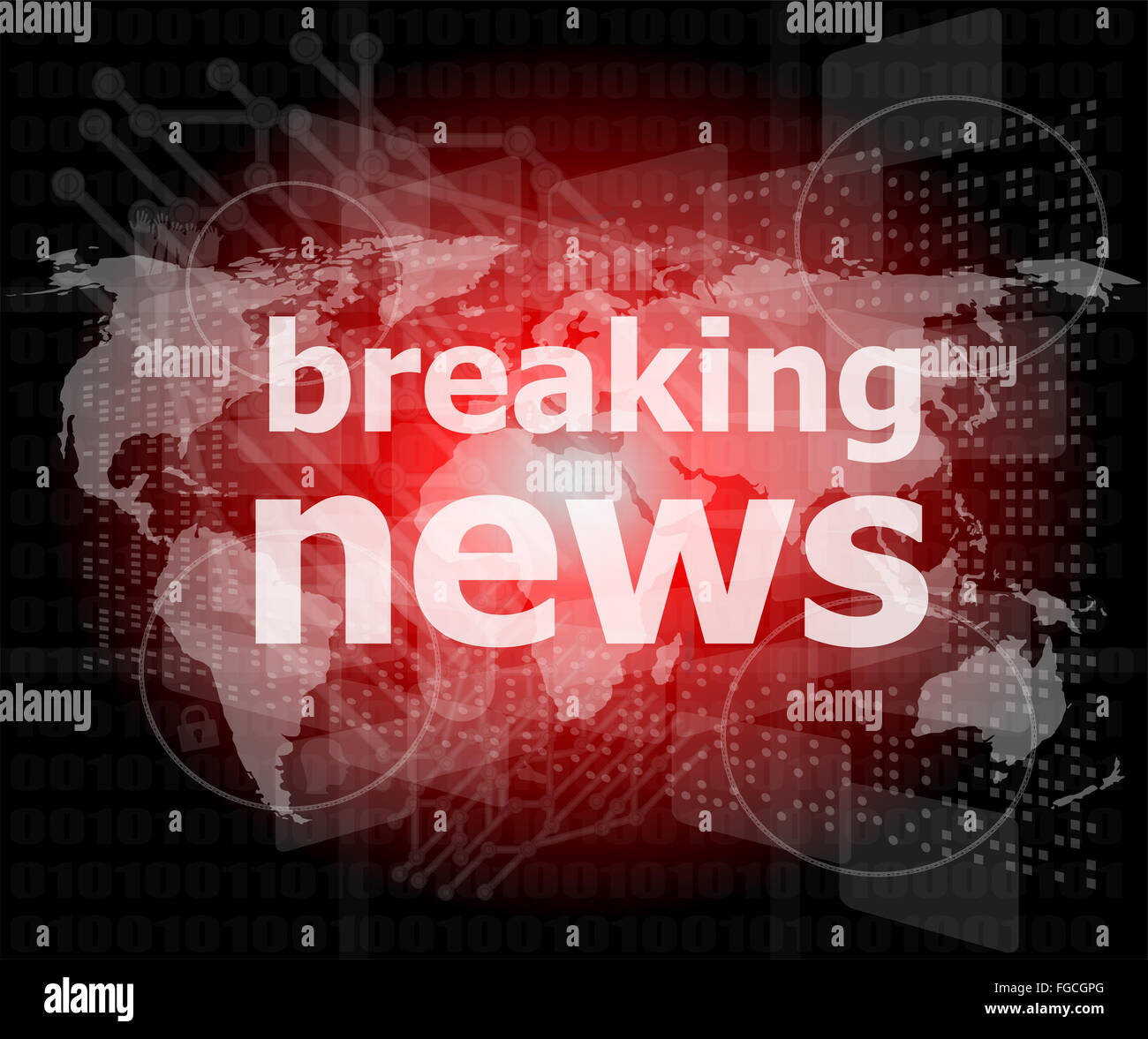 News and press concept: words breaking news on digital screen Stock ...