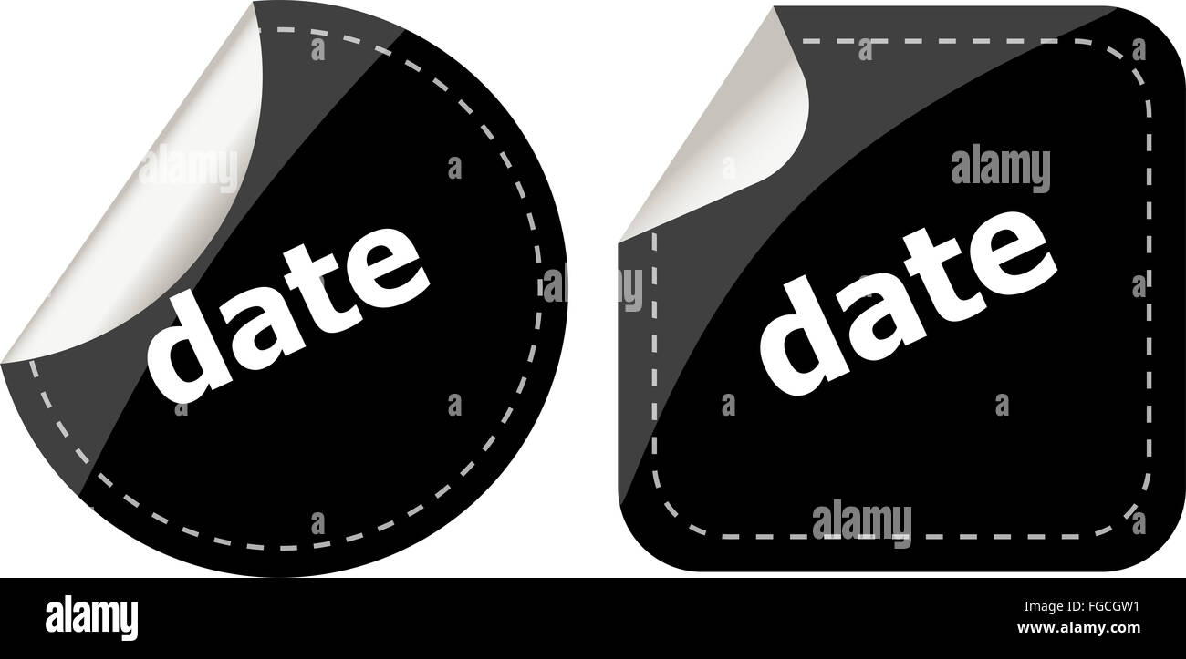 date word on black stickers web button set, label, icon Stock Photo - Alamy