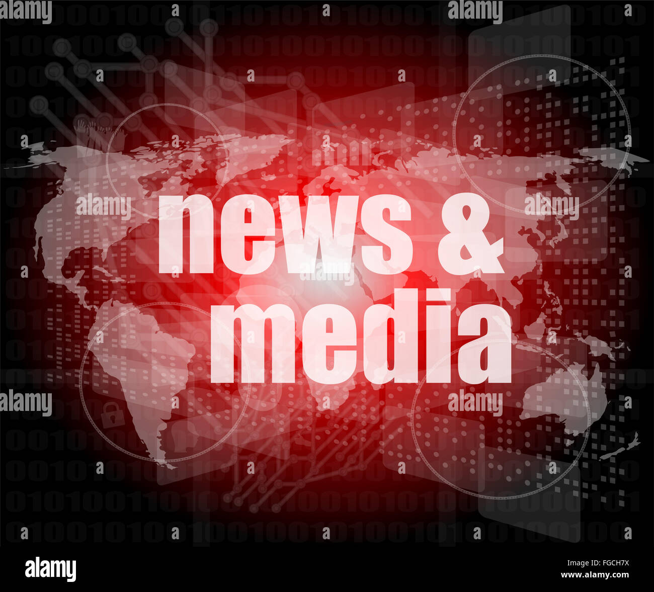 News and press concept: words News and media on digital screen Stock ...